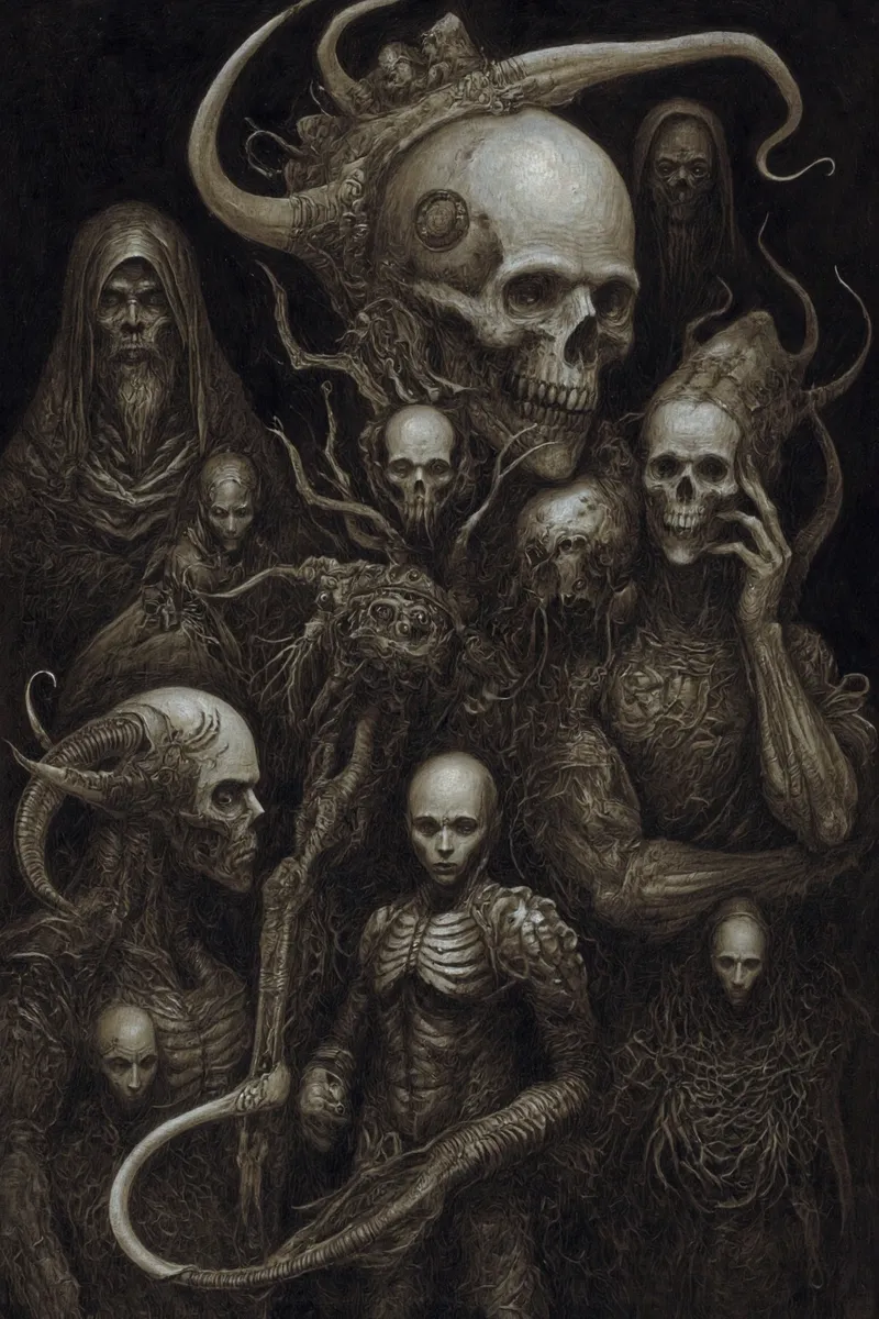 Dark Theme Surreal Creatures with Skulls - AI Image Gallery | Diffus
