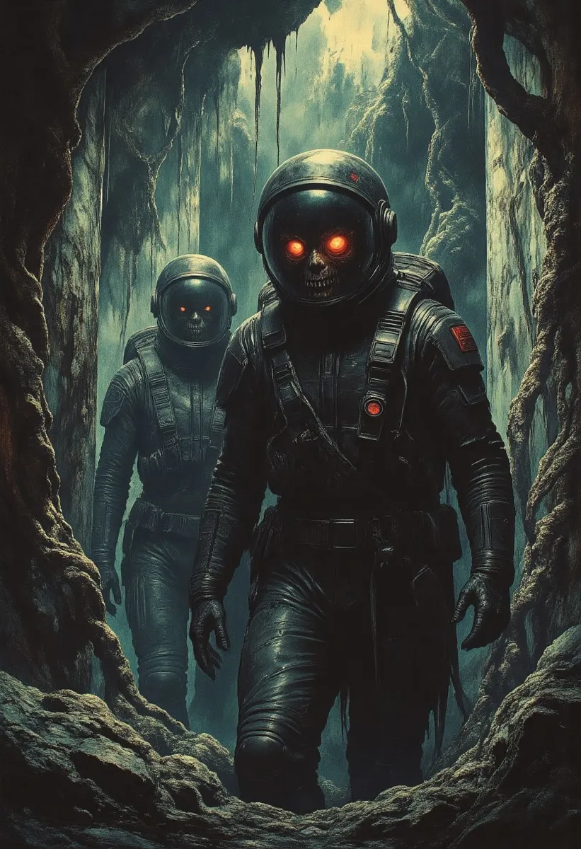 Horror Astronauts with Glowing Eyes in Dark Cave - AI Image Gallery ...