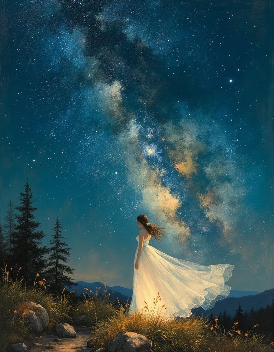 Pale Princess Under Milky Way Night Sky - AI Image Gallery | Diffus