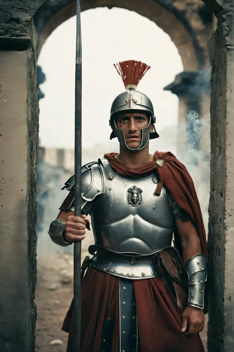 Roman Soldier in War-Torn Armor with Haunted Eyes - AI Image Gallery ...