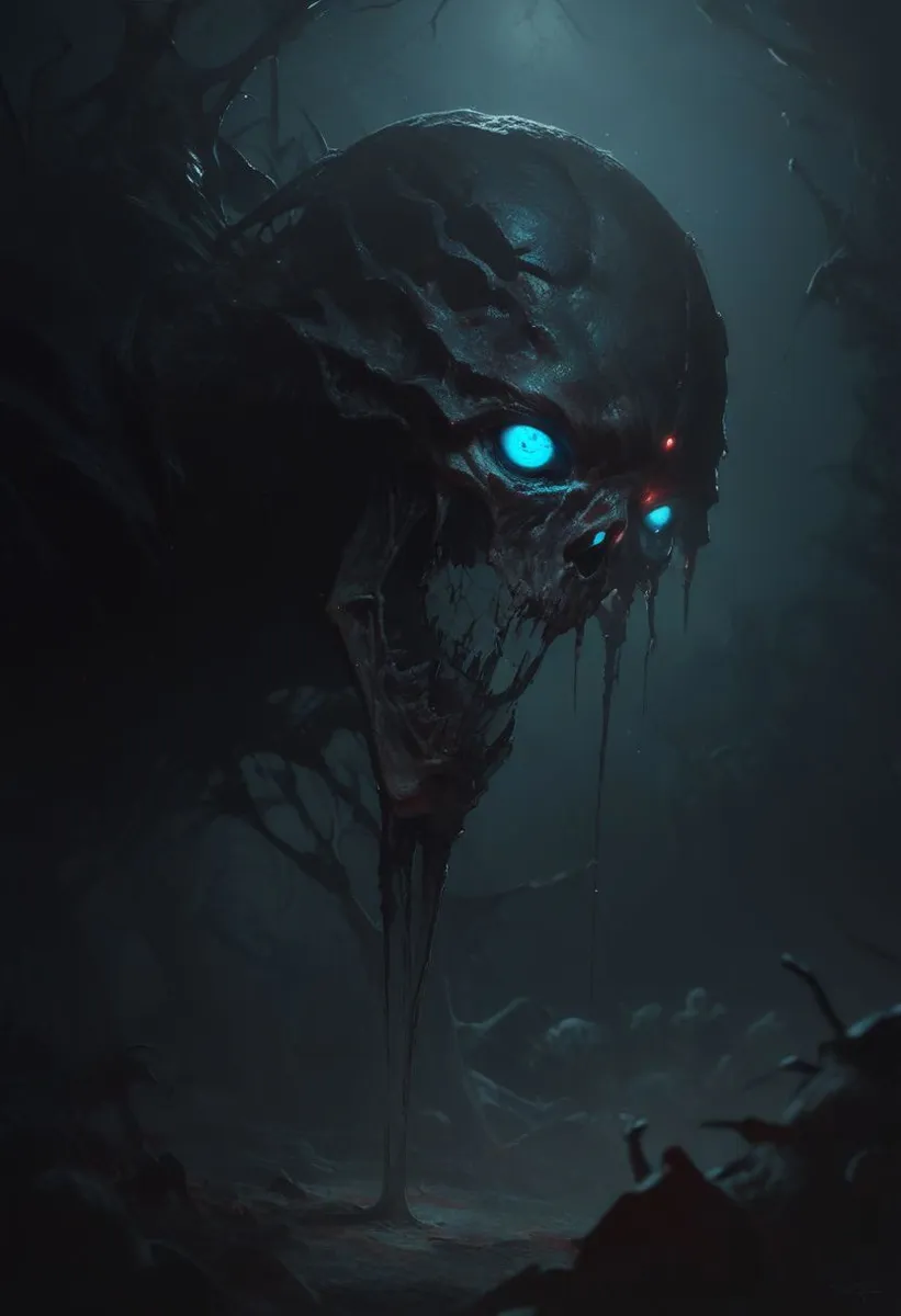 Black Shadow Entity with Blue Glowing Eyes - AI Image Gallery | Diffus