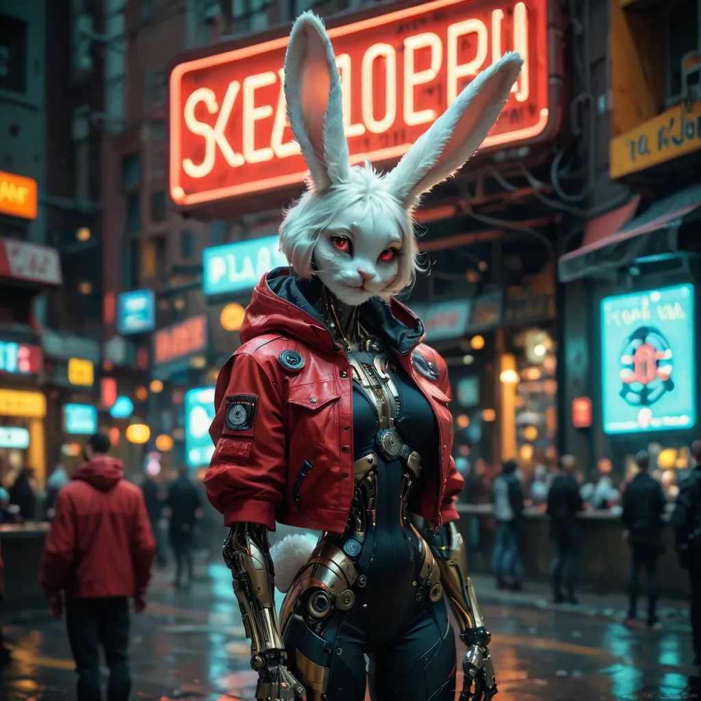 Cyberpunk Rabbit Girl with Mechanical Arms - AI Image Gallery | Diffus