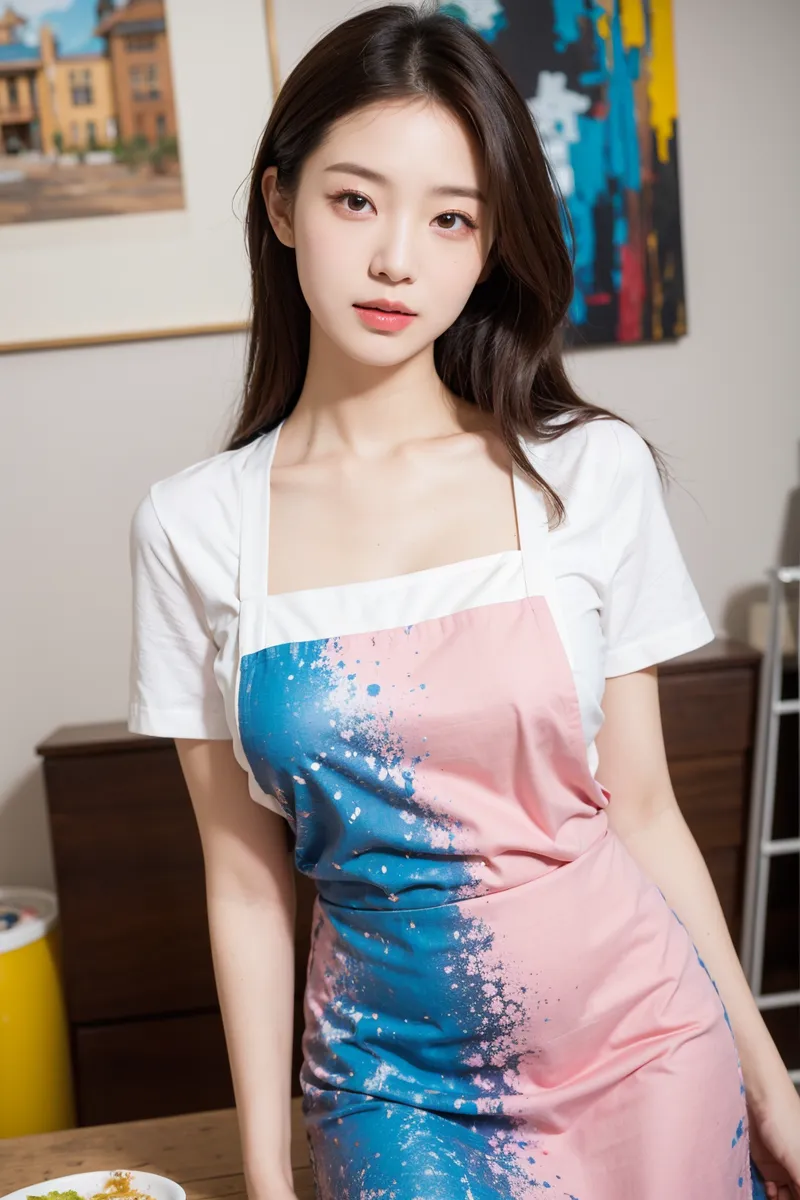 Girl in Paint-Splattered Apron with Vibrant Colors - AI Image Gallery ...