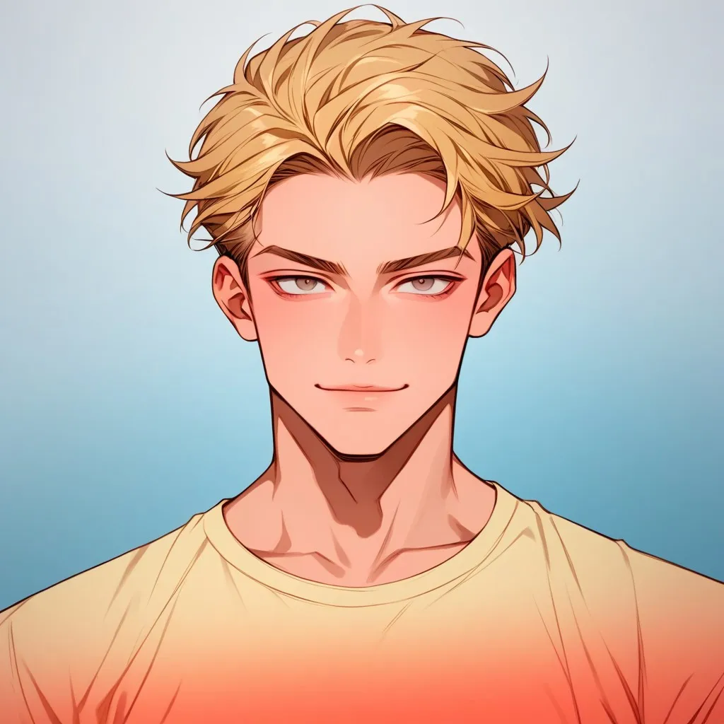 Blonde Hair Boy with Gradient Shirt and Smirk - AI Image Gallery | Diffus