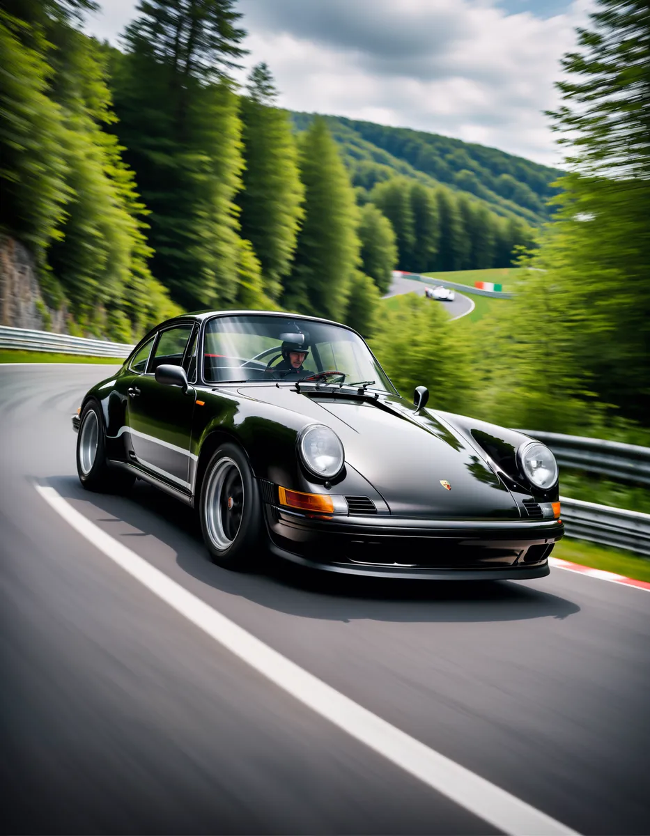Classic Black Porsche Racing Nordschleife Turn - AI Image Gallery | Diffus