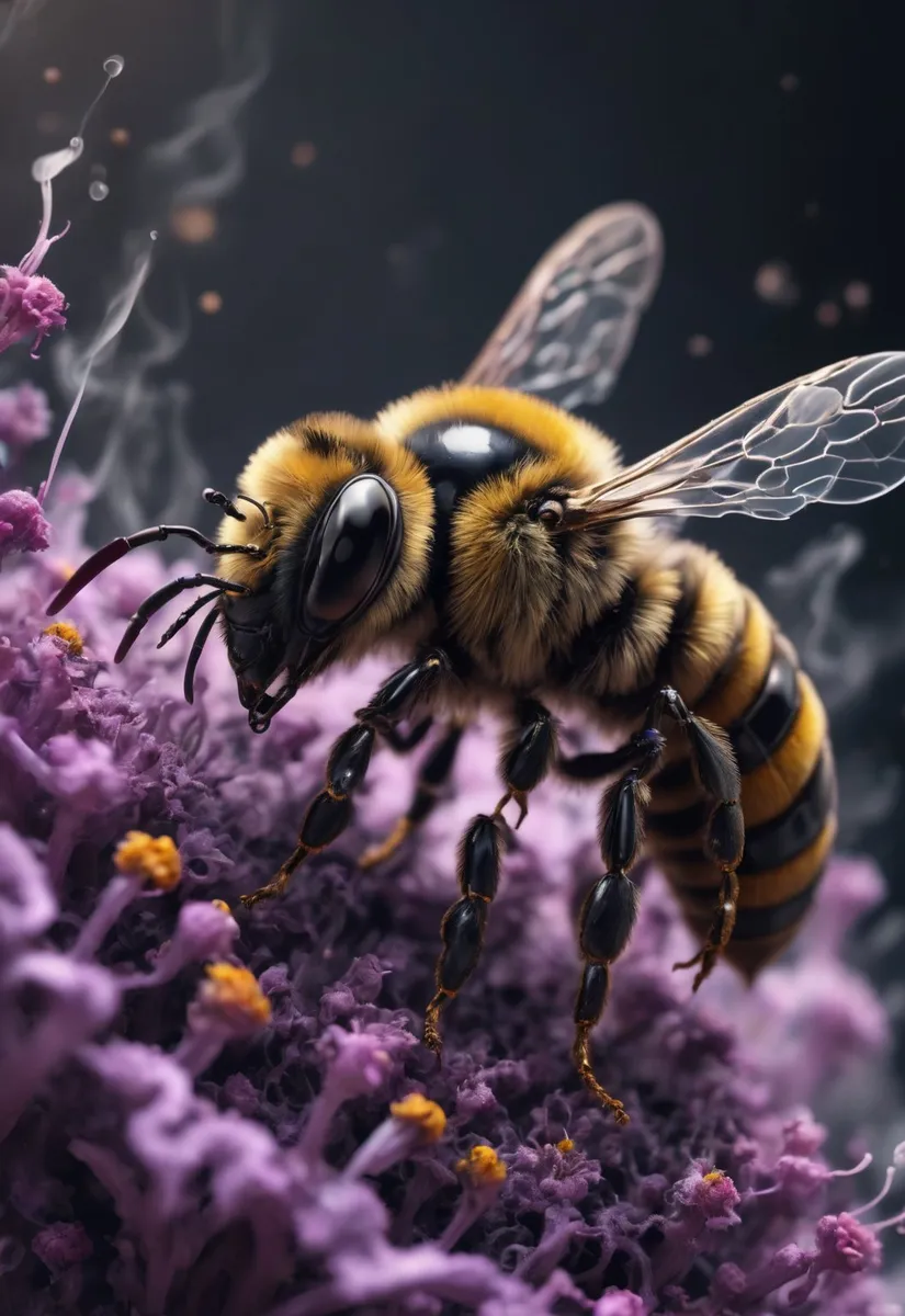 Cyborg Bee Macro on Purple Flowers - AI Image Gallery | Diffus