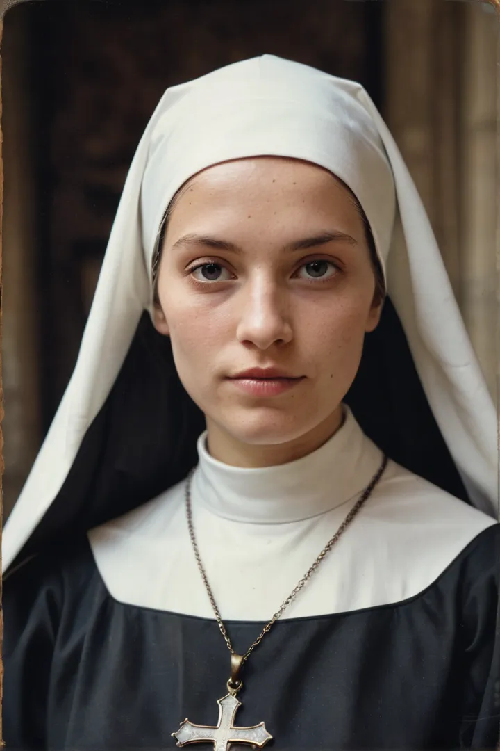 Nun in Vintage Polaroid Photo with Cross Pendant - AI Image Gallery ...