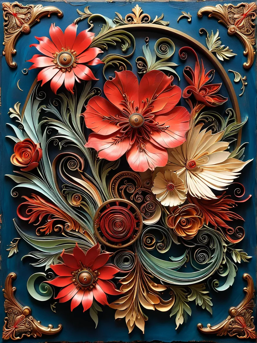 Steampunk Flowers with Intricate 3D Embossed Metal - AI Image Gallery ...