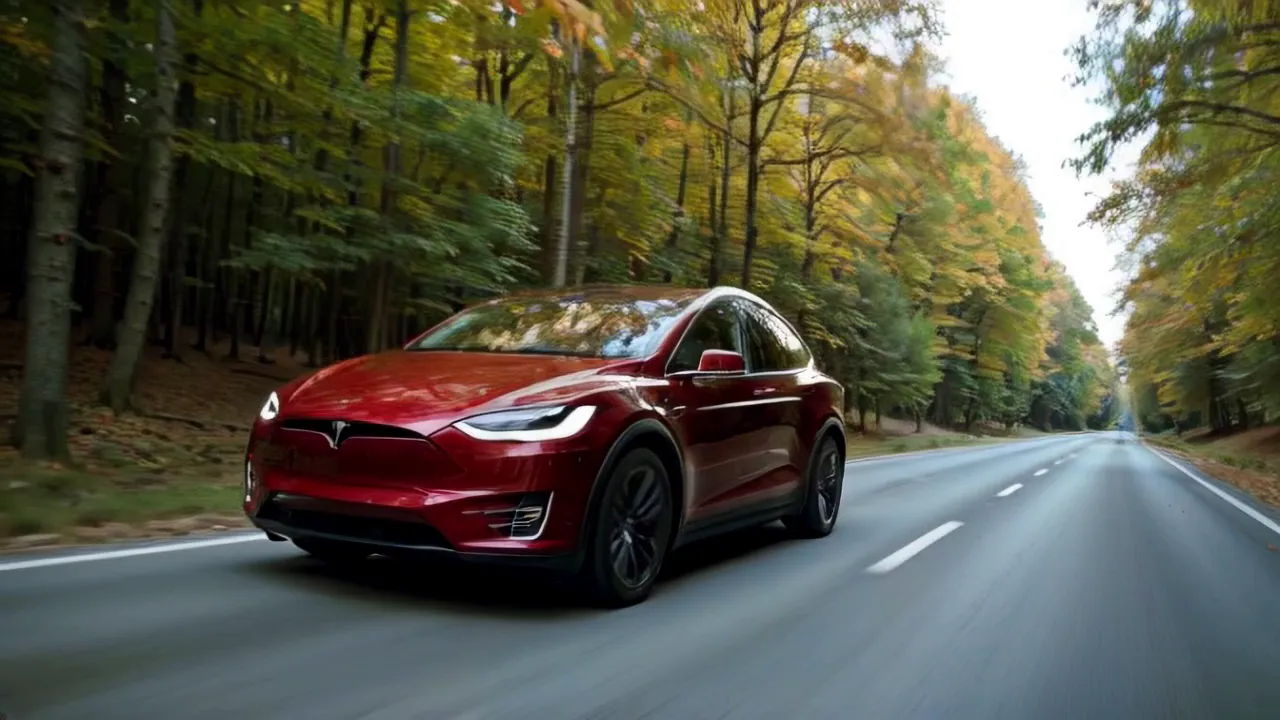 Red Tesla Model X Driving Fast on Scenic Highway - AI Image Gallery ...