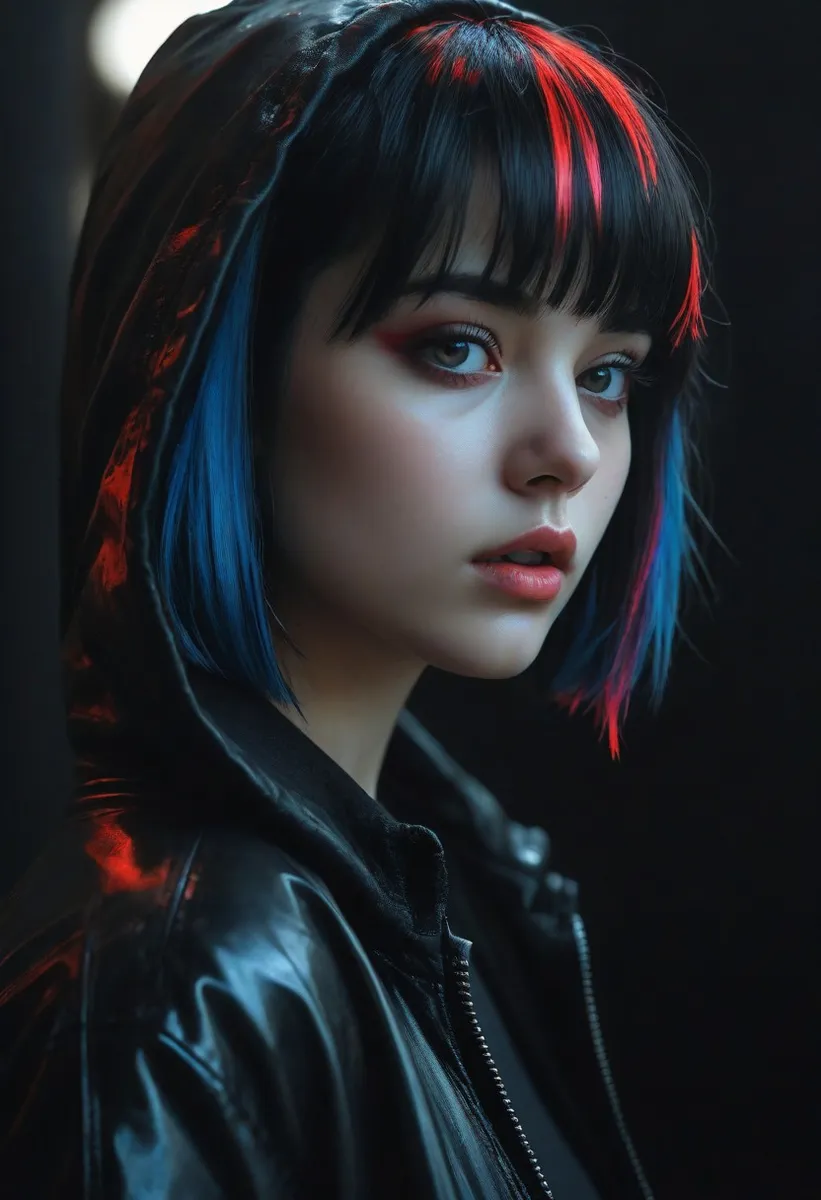 Gothic Punk Girl in Neon Side Soft Light | Diffus