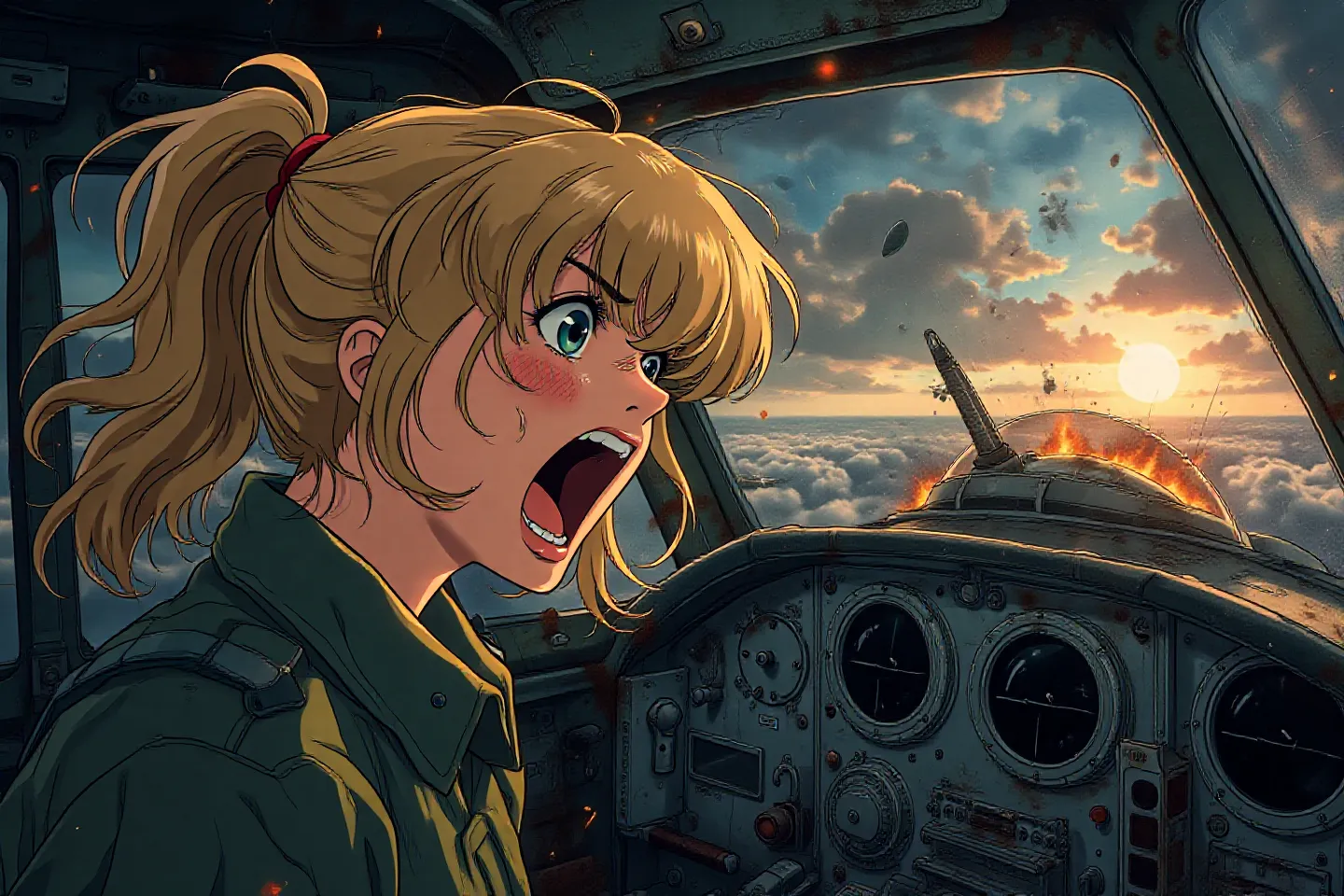 World War II Bomber Pilot Screaming in Cockpit - AI Image Gallery | Diffus