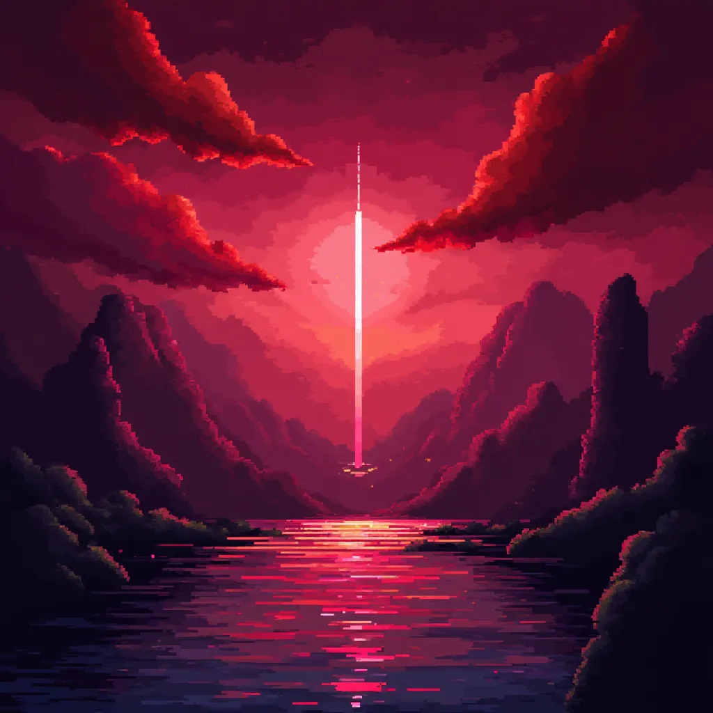 Pixel Art Landscape with Alizarin Crimson Sunset - AI Image Gallery ...