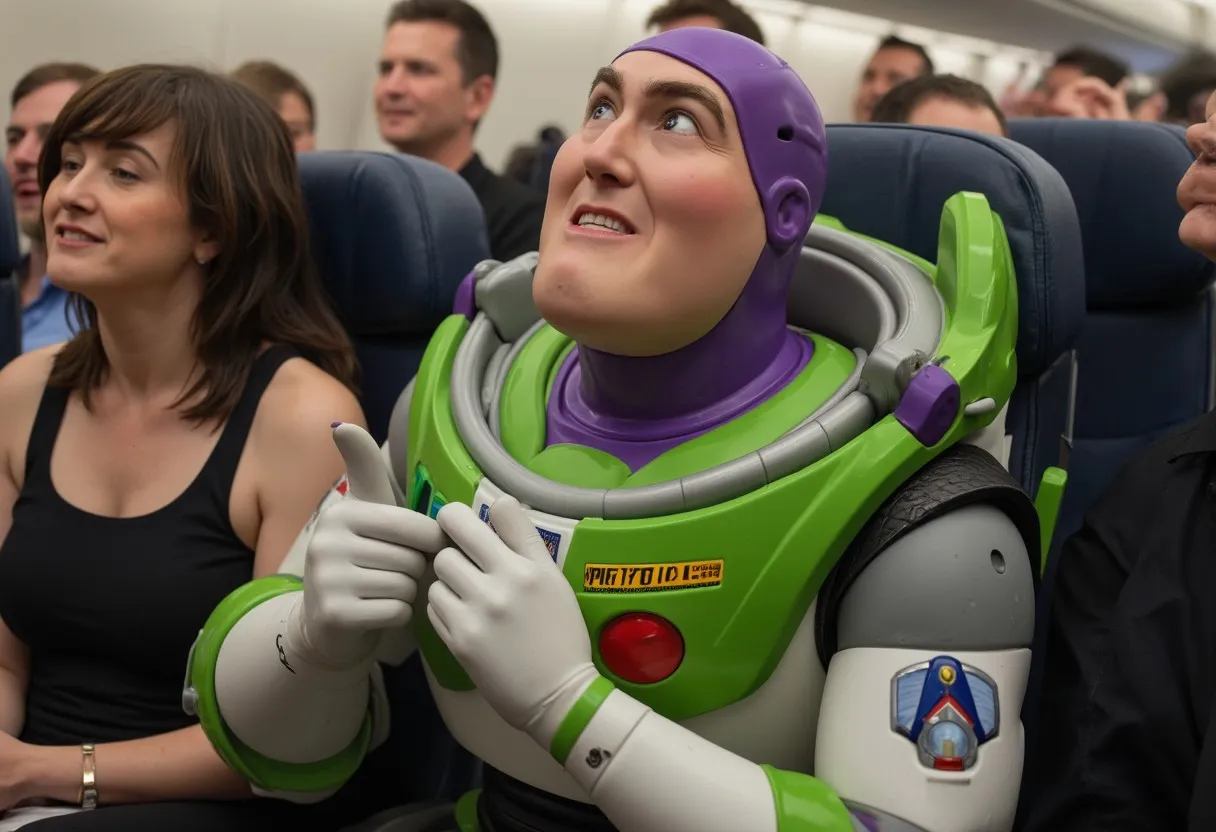 Buzz Lightyear as Terrified Passenger on Airplane - AI Image Gallery ...