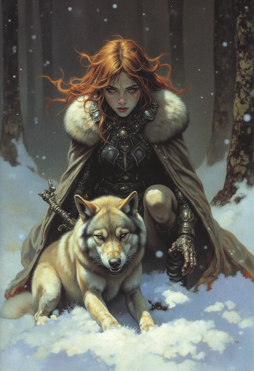 Feral Girl with Wolf in Snowy Forest - AI Image Gallery | Diffus