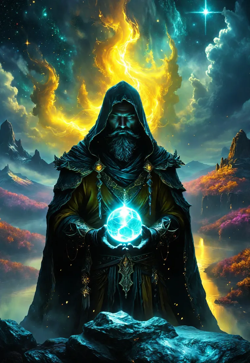 Wizard Holding Glowing Magic Orb at Night - AI Image Gallery | Diffus