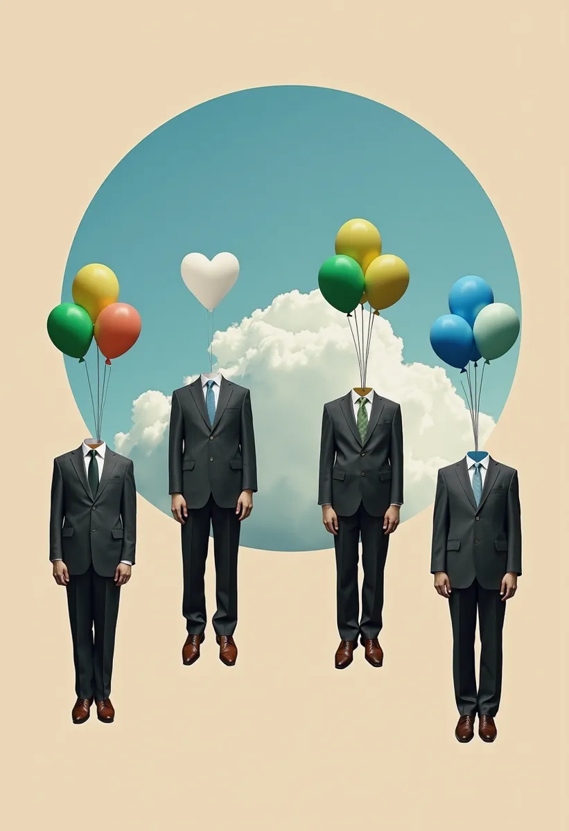 Surreal Collage with Headless Figures and Balloons - AI Image Gallery ...