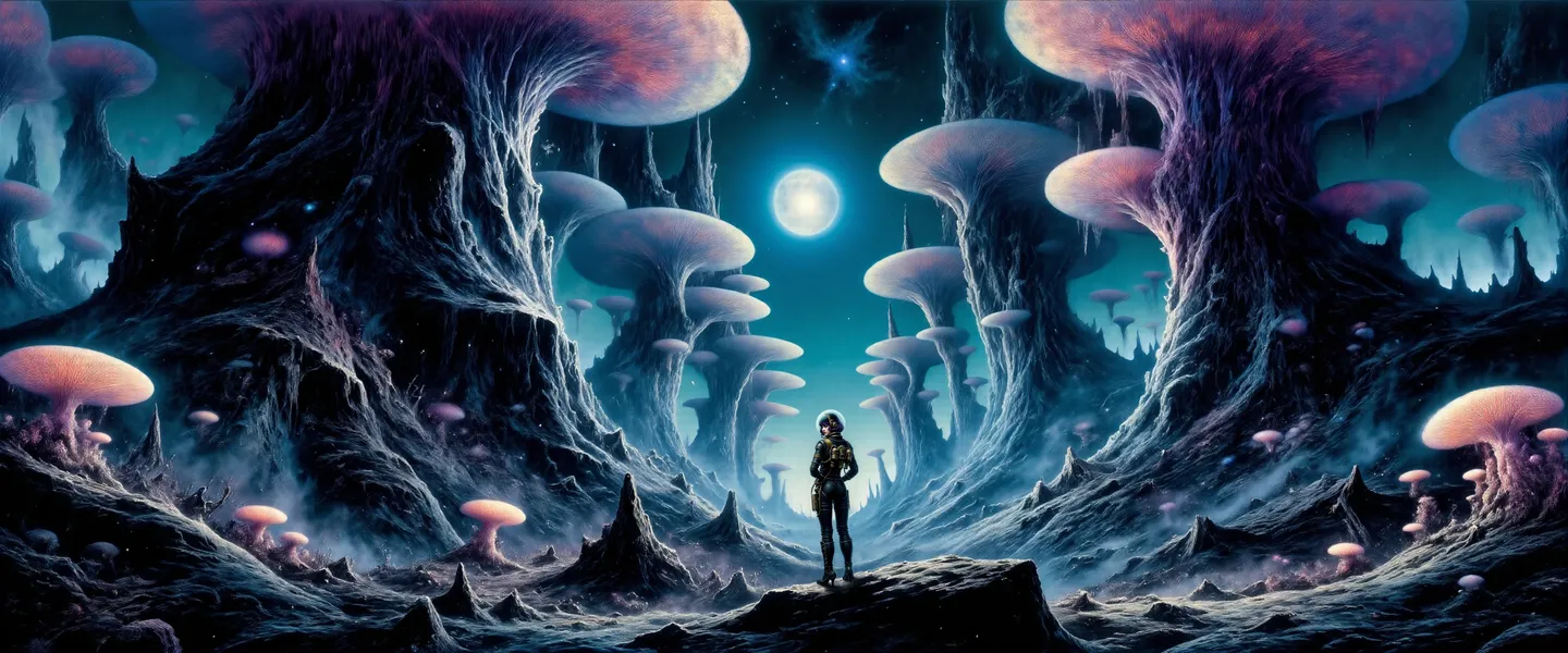 Galactic Explorer in Bioluminescent Alien Landscape - AI Image Gallery ...