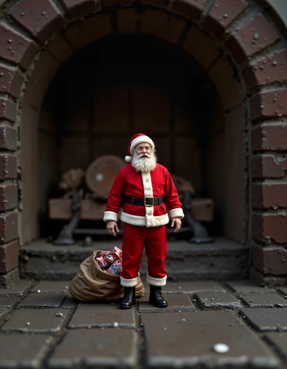 Miniature Santa Claus Exhausted on Fireplace Hearth - AI Image Gallery ...