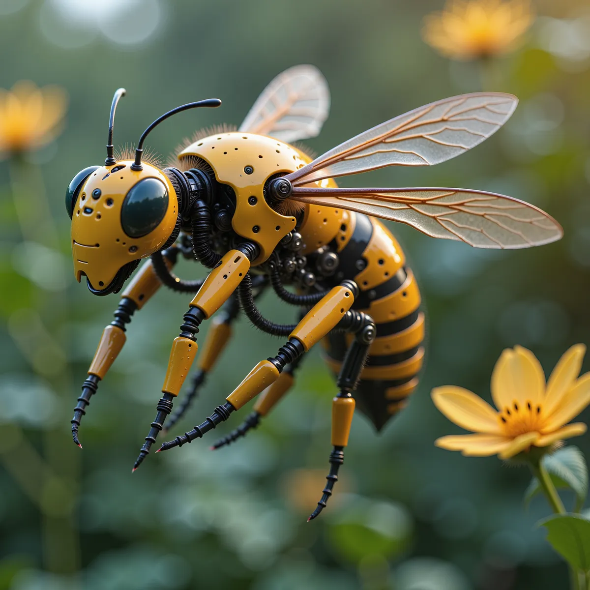Robotic Bee Close-Up in Cybotix Style - AI Image Gallery | Diffus