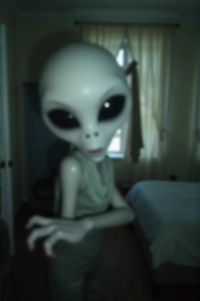 Grey Alien in Blurry Creepy Bedroom Scene - AI Image Gallery | Diffus