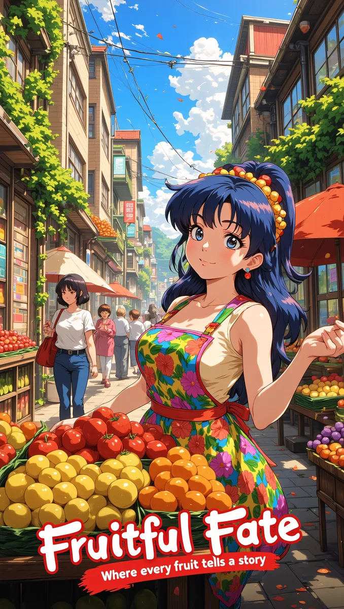 Fruit Vendor in Vibrant Anime Market - AI Image Gallery | Diffus