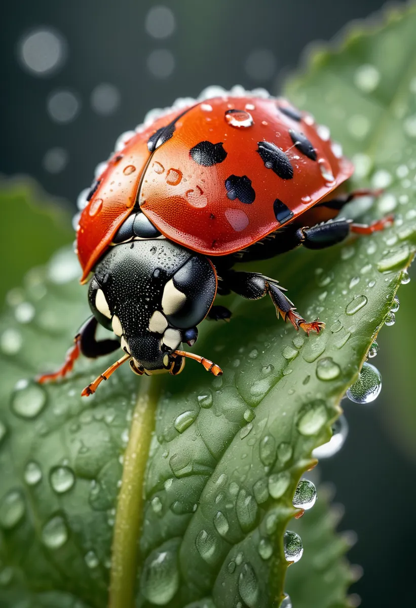 Ladybug on Leaf with Dew Drops in 8K - AI Image Gallery | Diffus