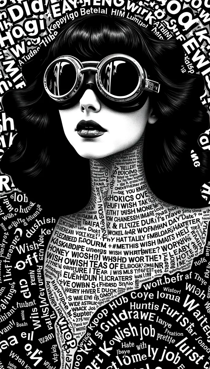 Goth Girl Text Collage Portrait in Black and White - AI Image Gallery ...