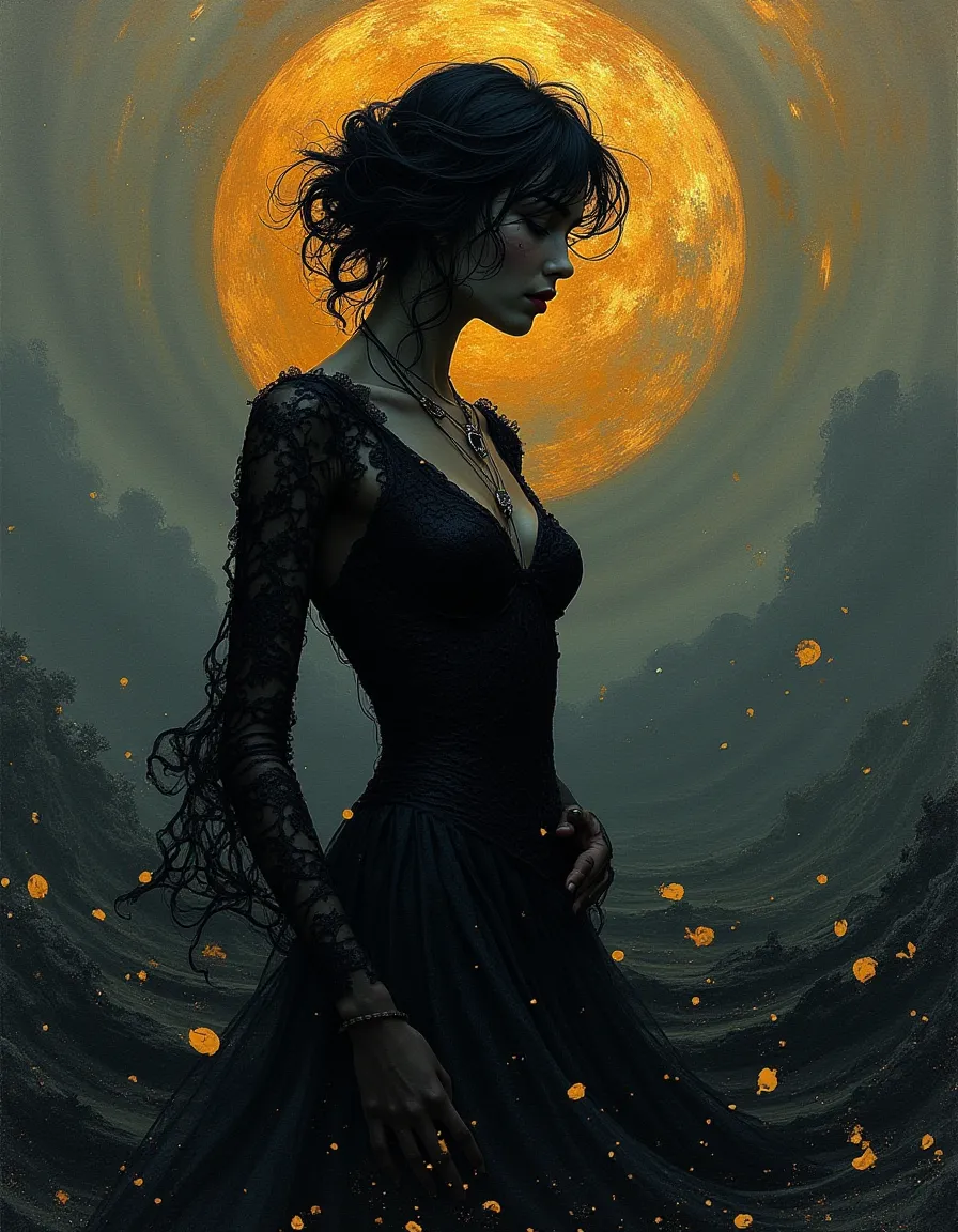 Romanticism Art with Elegant Woman and Golden Moon - AI Image Gallery ...