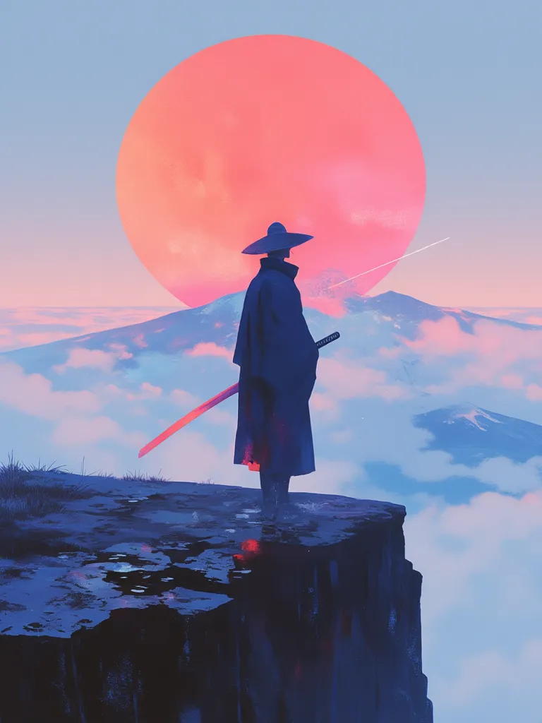 Samurai on Rocky Cliff with Glowing Red Katana - AI Image Gallery | Diffus