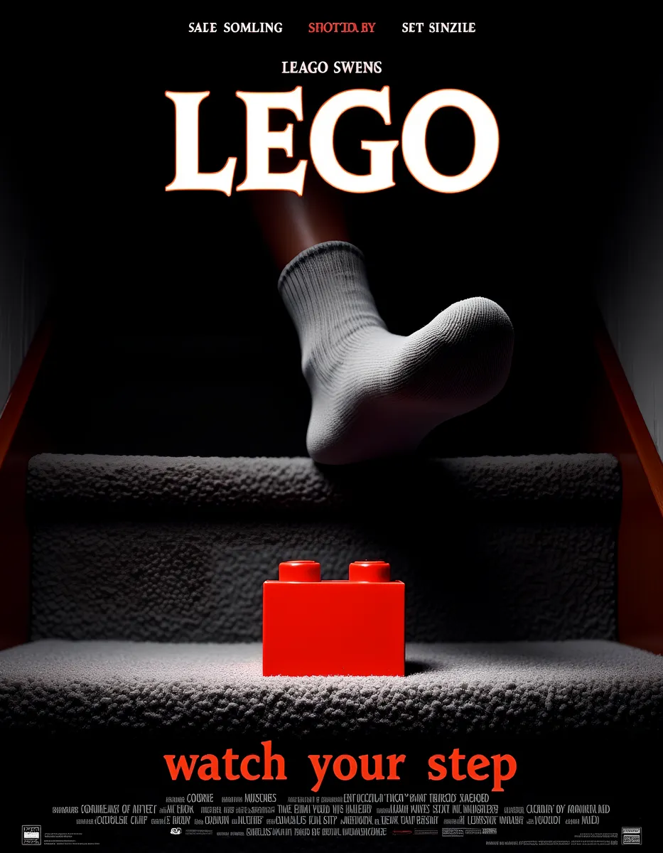 Horror Movie Poster Featuring Red LEGO Brick - AI Image Gallery | Diffus