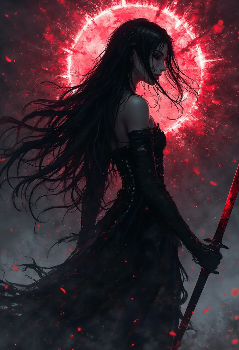 Dark Fantasy Yurei Assassin Akane with Red Moon - AI Image Gallery | Diffus