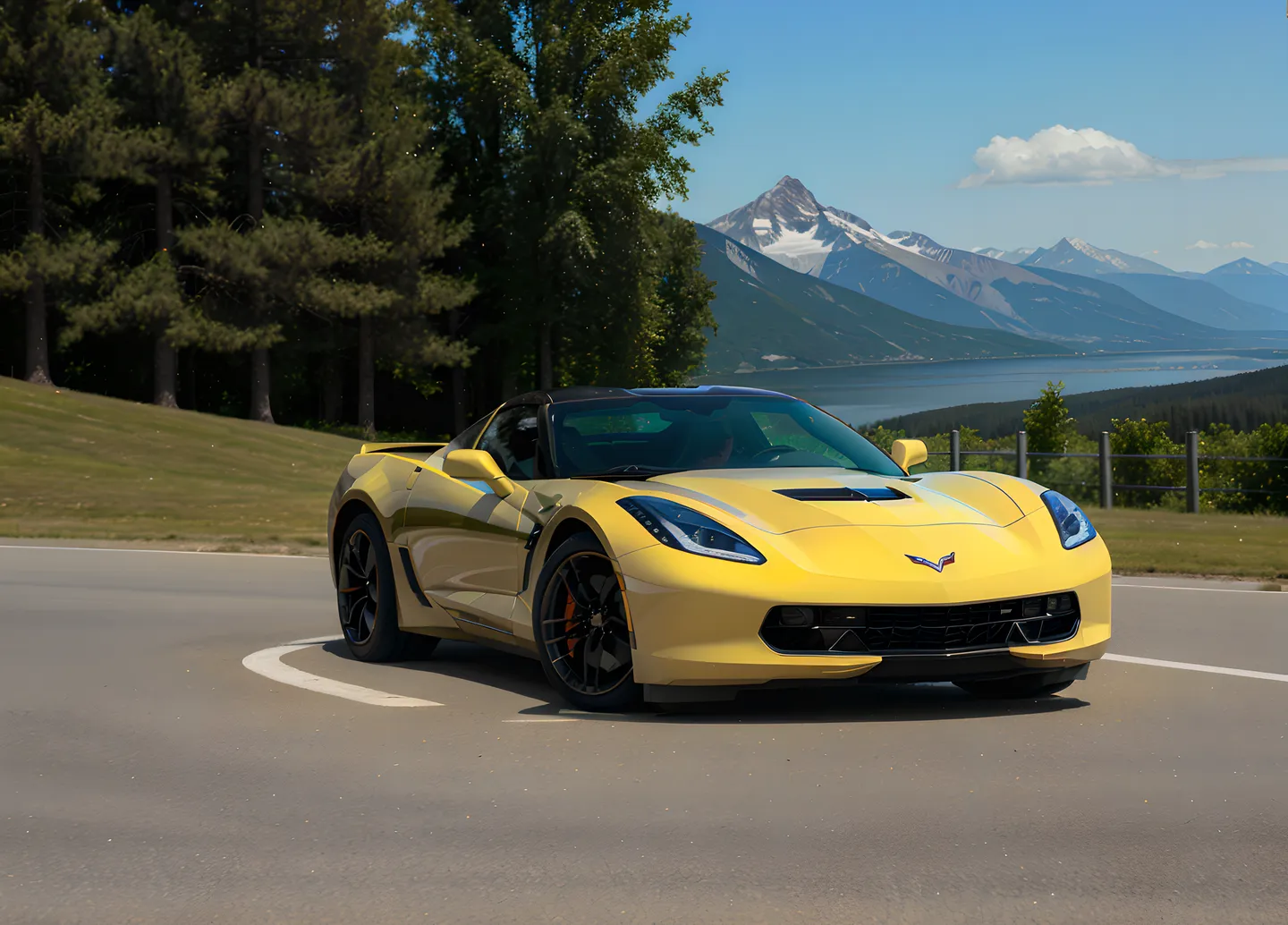 Yellow Chevrolet Corvette Driving in Swiss Alps - AI Image Gallery | Diffus