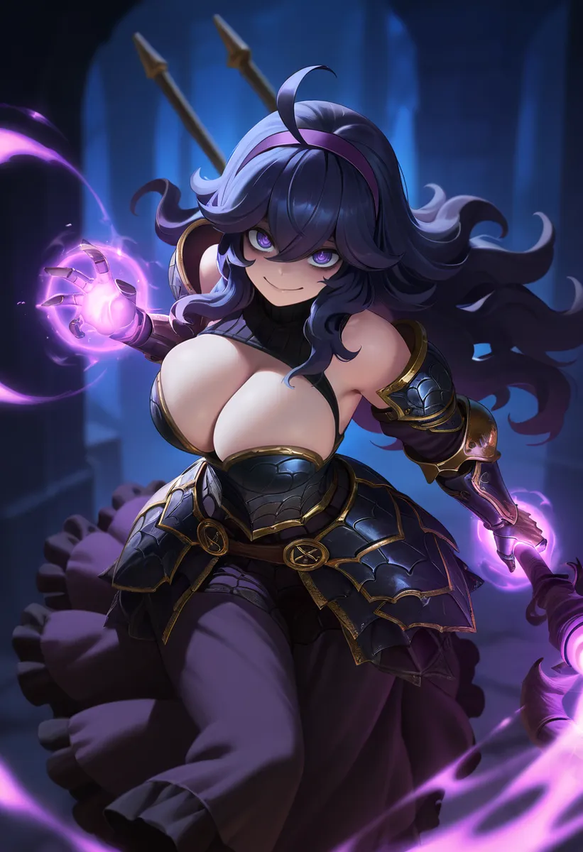 Armored Woman Casting Magic with Purple Eyes - AI Image Gallery | Diffus
