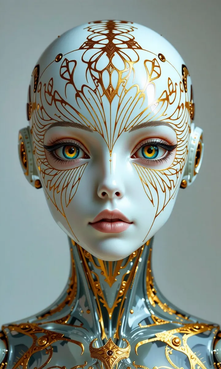 Female Robot with Porcelain Skin and Golden Markings - AI Image Gallery ...
