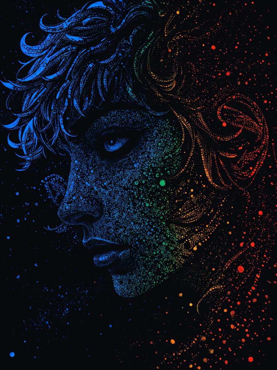 Pointillism Silhouette with Wild Hair and Vivid Lighting - AI Image ...
