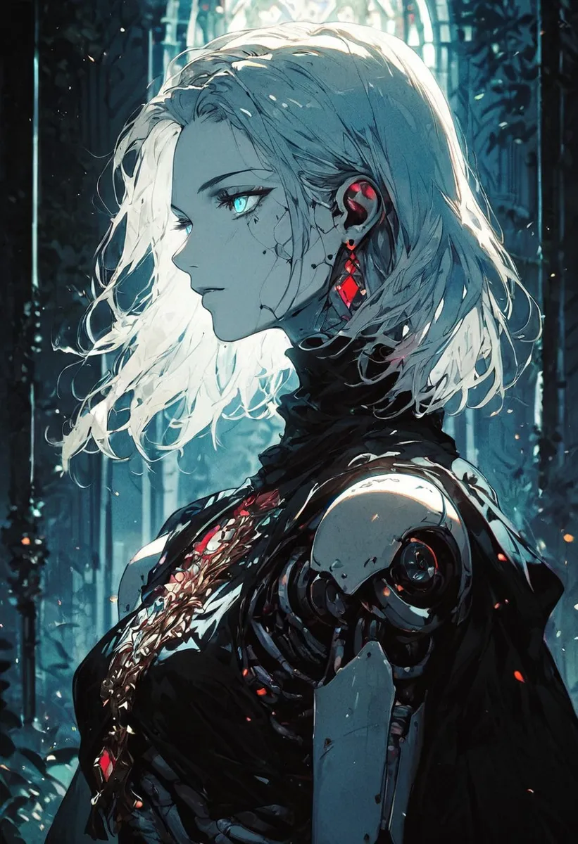 Sexy Robot Girl with White Hair in Cinematic Lighting - AI Image ...