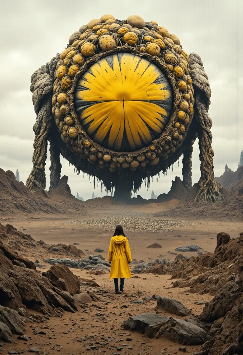 Dark Sci-Fi Scene with Colossal Yellow Sphere - AI Image Gallery | Diffus