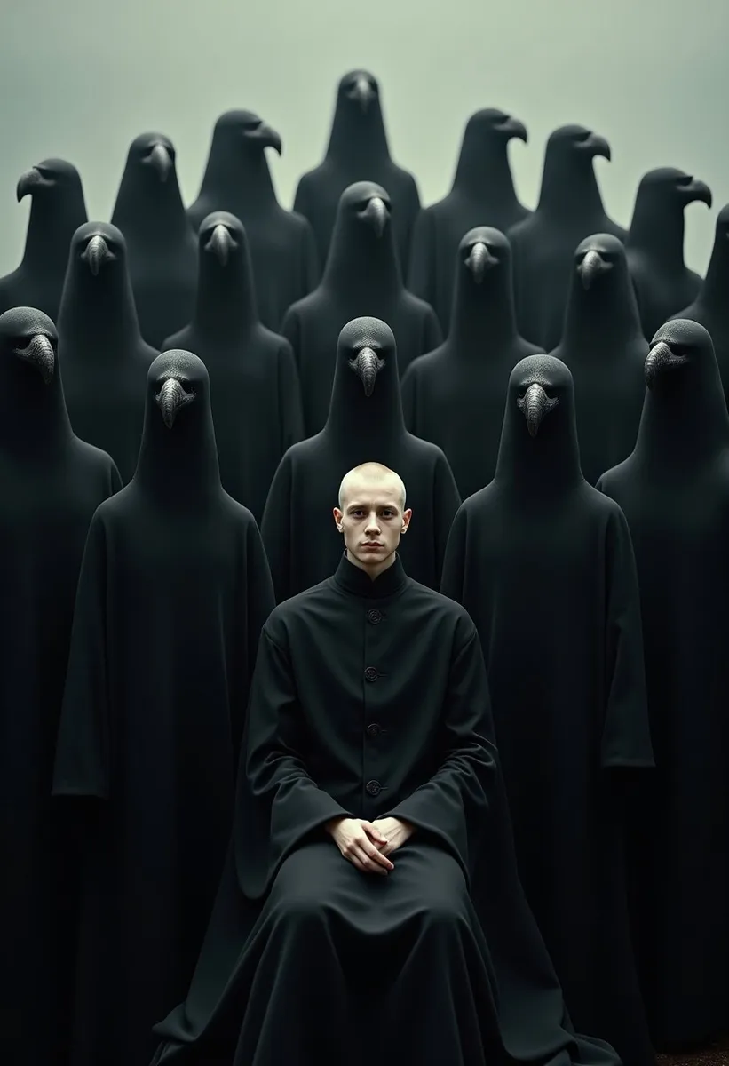 Black-Robed Figures with Bird Heads Surround Human - AI Image Gallery ...