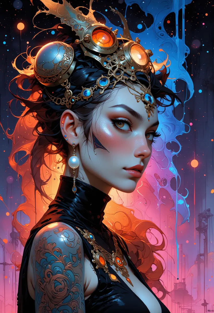 Mulher Antropomórfica com Brinco de Pérola em Estilo Galáxia - Galeria de Imagens AI | Diffus