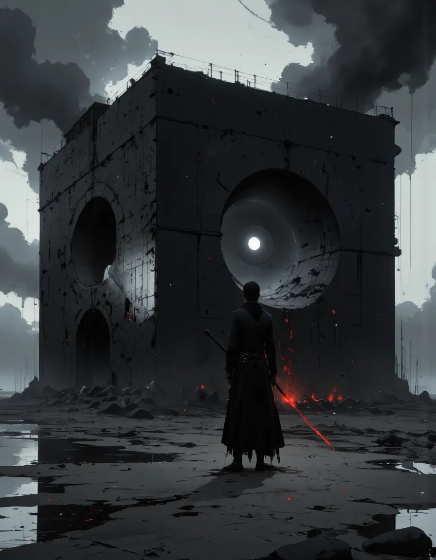 어두운 우주의 영화 같은 장면 속 검은 큐브 - AI 이미지 갤러리 | Diffus