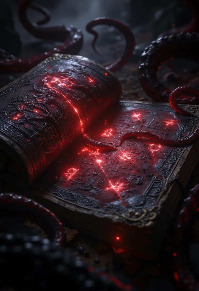 Ancient Tome with Red Glowing Runes and Tentacles - AI Image Gallery ...