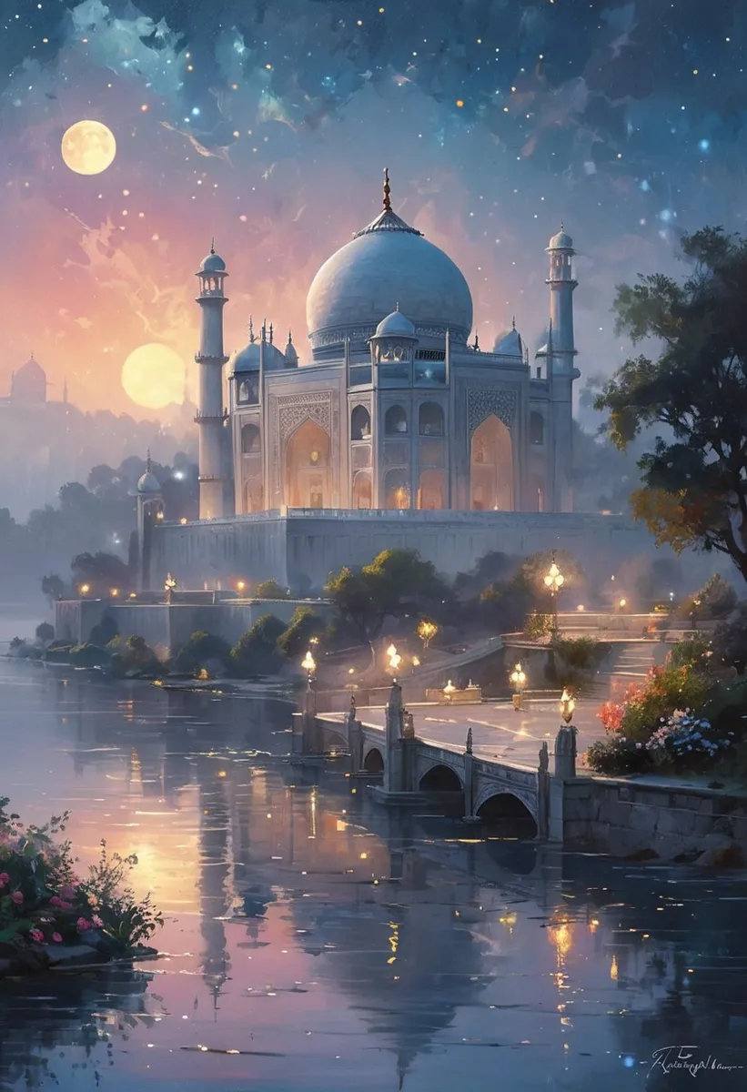 Taj Mahal Palace Nightscape in Romantic Moonlight - AI Image Gallery ...