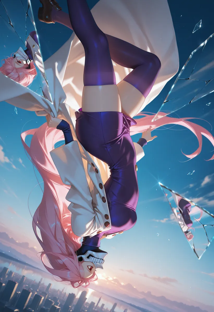 Pink Hair Girl Floating Upside-Down with Shattered Glass - AI Image ...