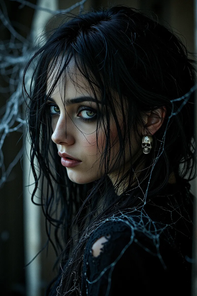 Gothic Woman Wrapped in Ancient Spider Webs - AI Image Gallery | Diffus