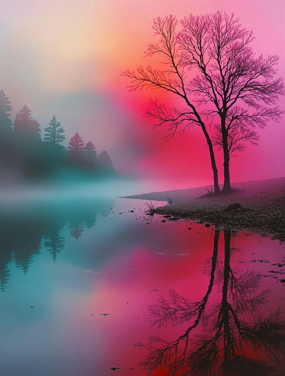 Neo-Pictorialist Landscape with Misty Reflections - AI Image Gallery | Diffus