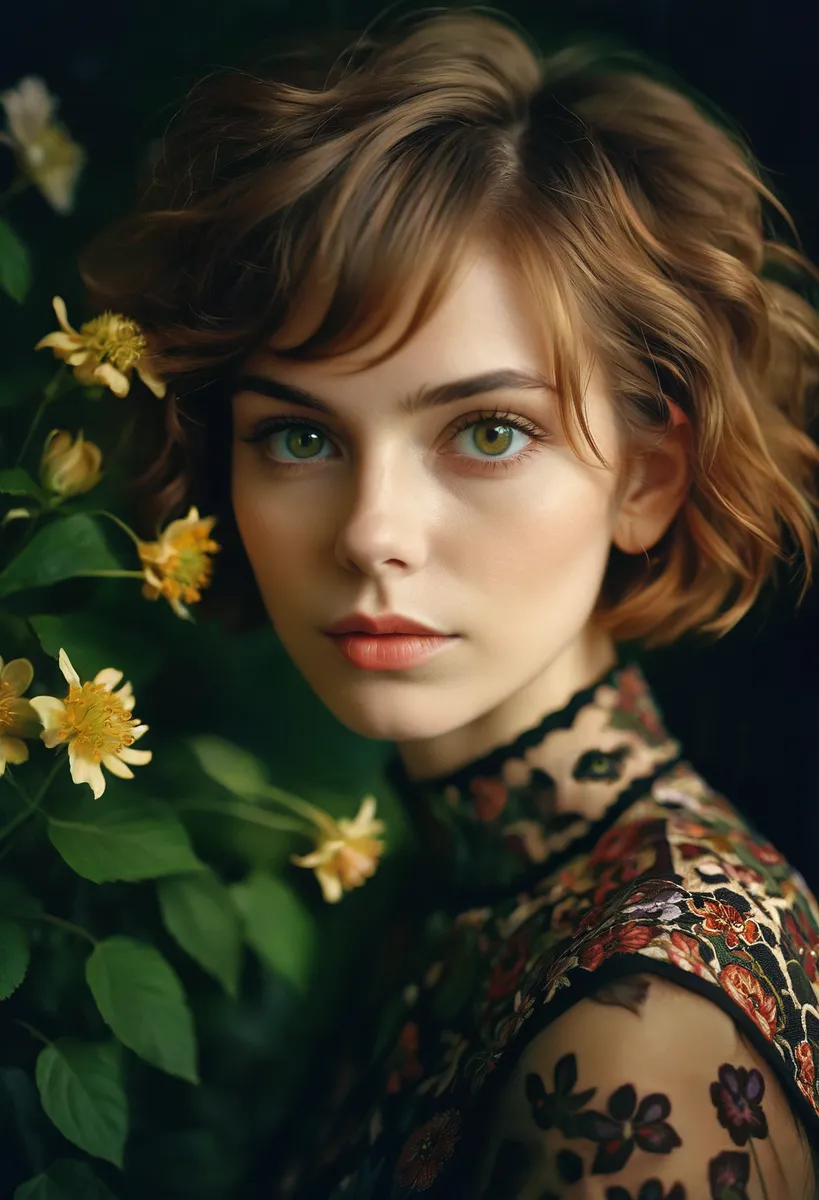 Portrait Photography of a Creative Lady with Floral Patterns - AI Image ...