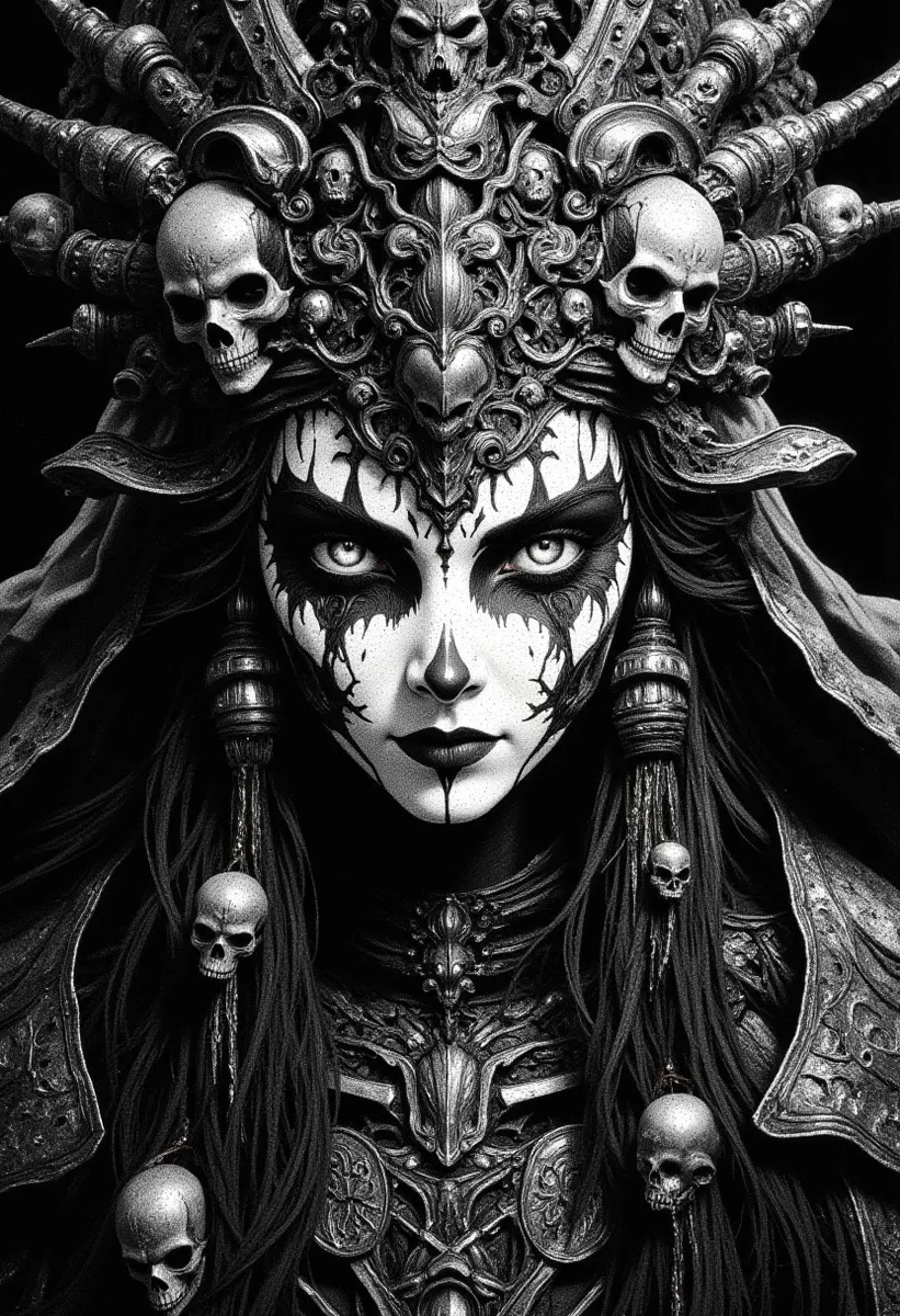 Female Shaman with Skull Helmet and Face Paint - AI Image Gallery | Diffus