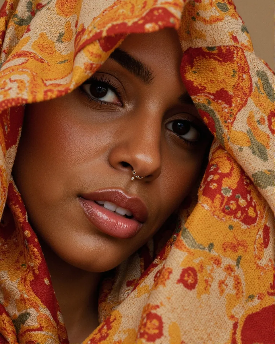 Woman with Warm Scarf and Nose Ring - AI Image Gallery | Diffus