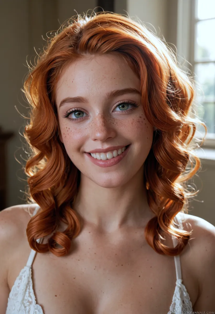 Ginger Hair Girl Smiling with Freckles - AI Image Gallery | Diffus