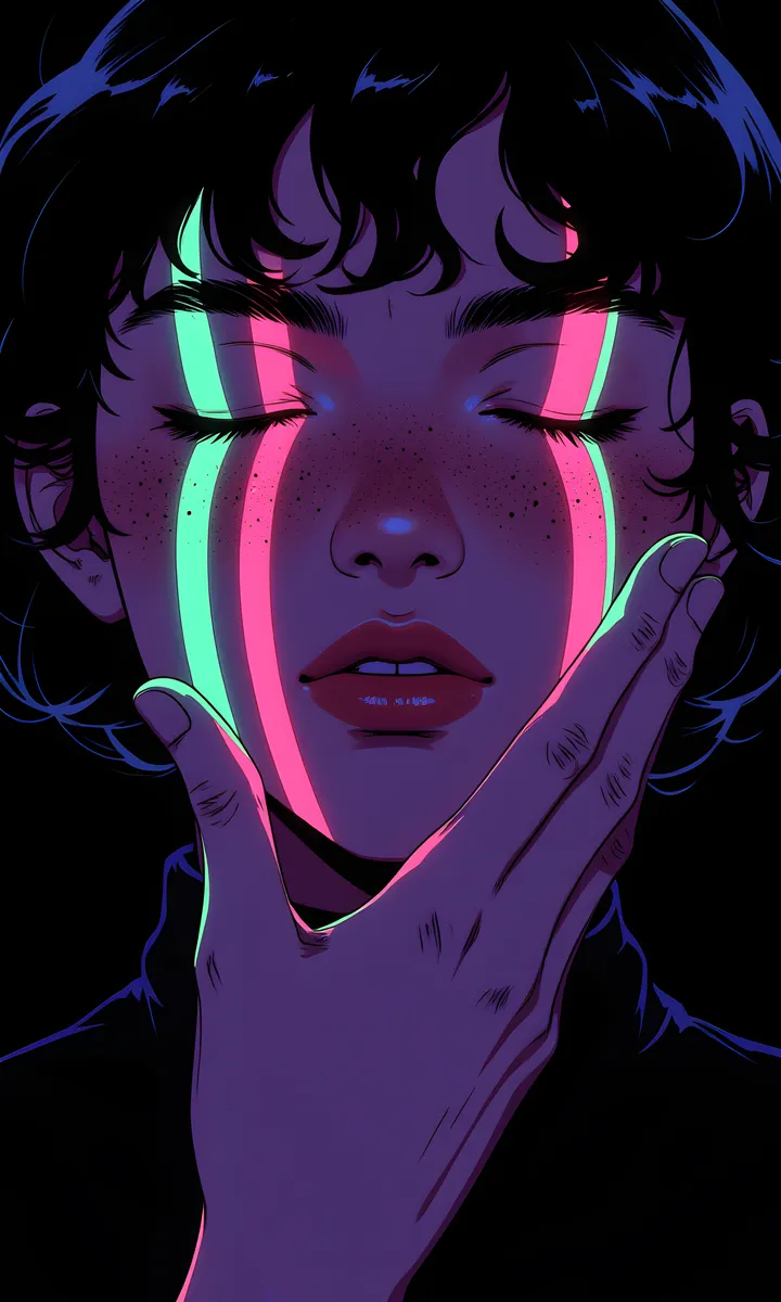 Neon Streaks Anime Portrait with Freckles - AI Image Gallery | Diffus